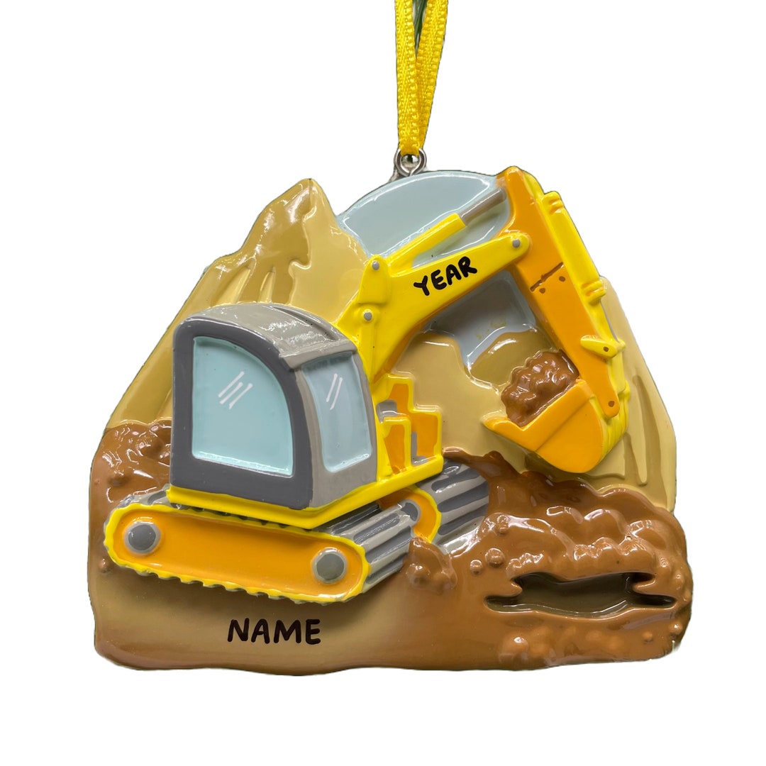 Excavator Ornament Backhoe Personalized Yellow Christmas Ornament ...