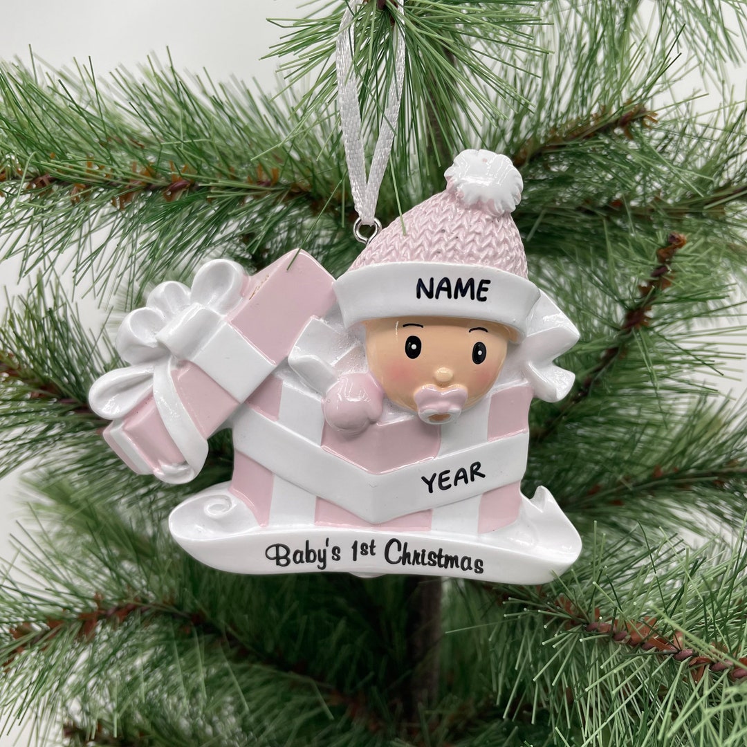 Personalized Baby Girl Boy in Present Ornament Baby's First Christmas ...