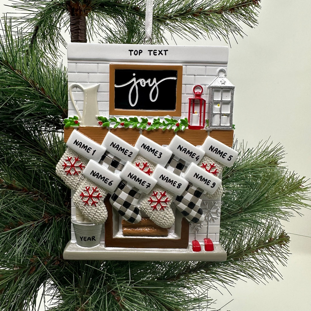 Fireplace Mantel Family Stocking Ornament Personalized Joy Ornament for ...