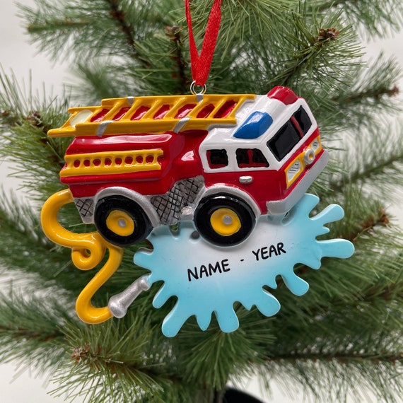Red Fire Truck Ornament Fireman Personalized Christmas | Etsy