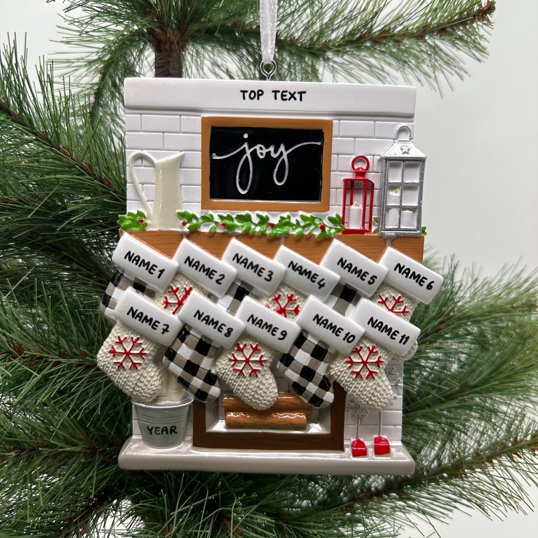 Fireplace Mantel Family Stocking Ornament Personalized Joy Ornament for ...