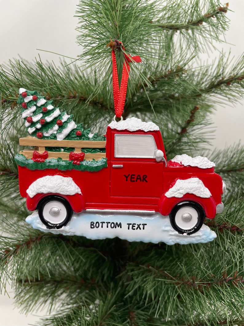 Red Truck With Christmas Tree Personalized Ornament - Etsy