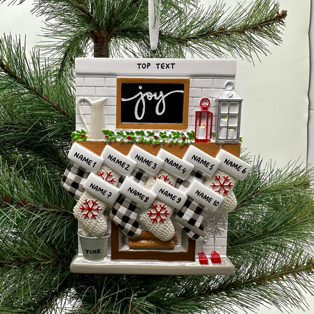 Fireplace Mantel Family Stocking Ornament Personalized Joy Ornament for ...