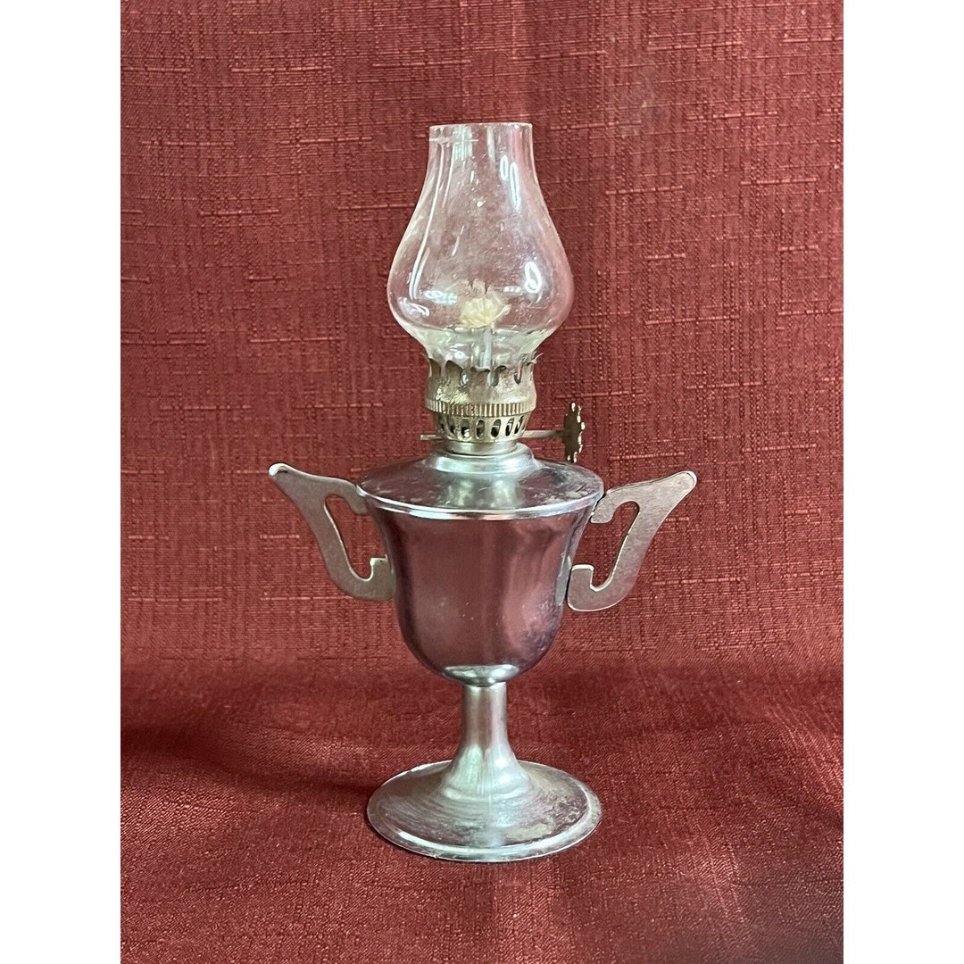Vintage Metal Miniature Oil Lamp Trophy Shape Glass Chimney - Etsy