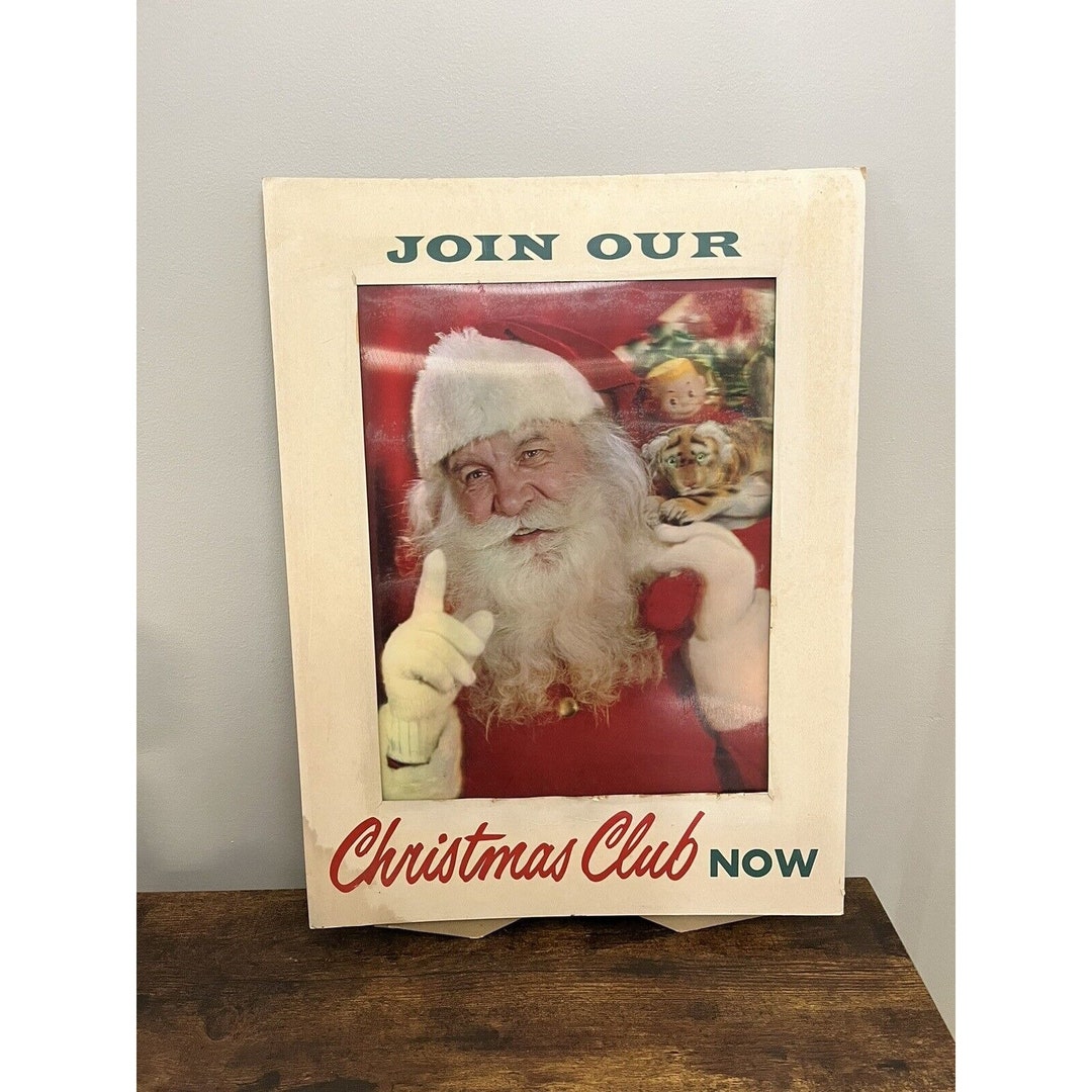 Lenticular Santa Sign Advertising Christmas Club Easel Back 20x15 3-D ...