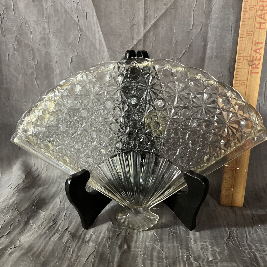 Vintage Clear Cut Glass Fan Tray Trinket Jewelry Dish Vanity MCM - Etsy