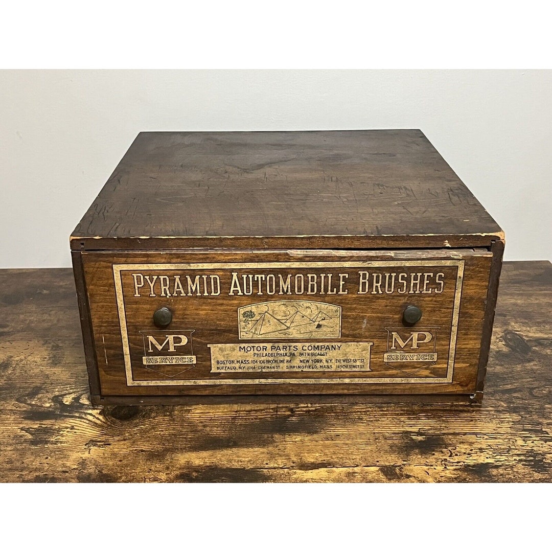 Pyramid Automobile Brushes Early Auto Advertising Wood Display Case ...