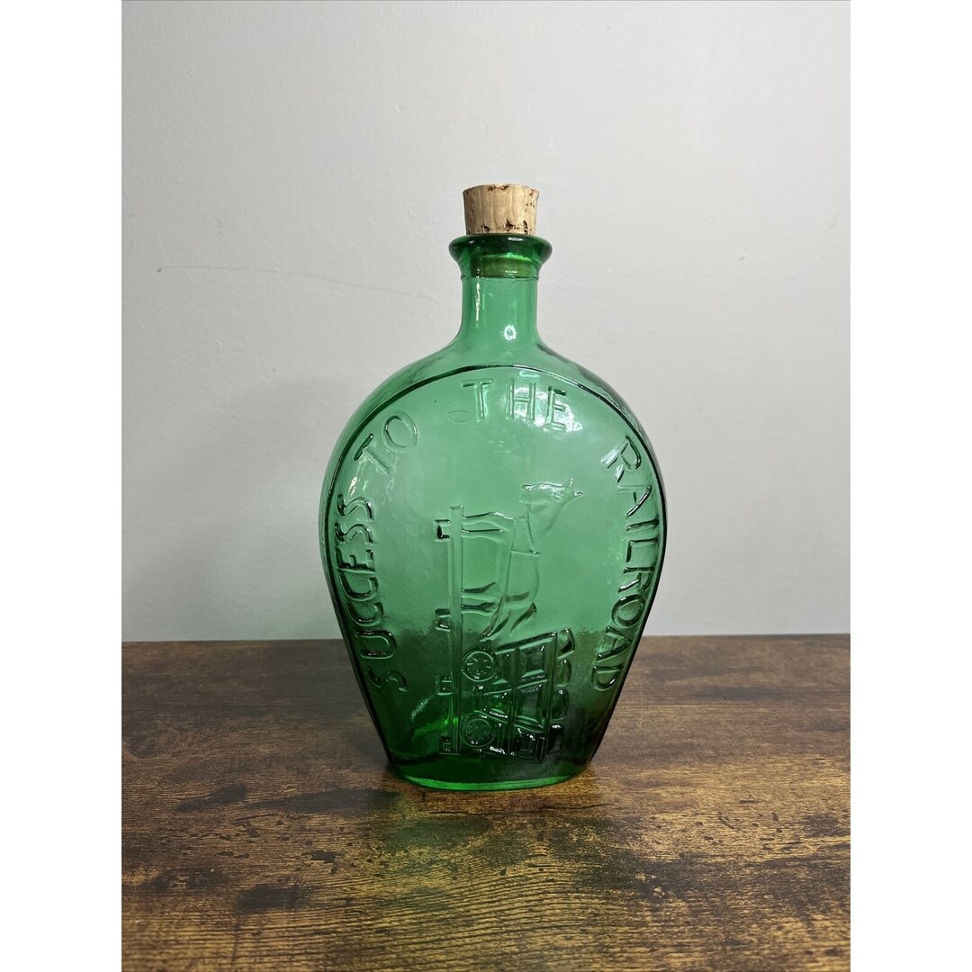 Vintage Success to the Railroad Embossed Green Bottle/flask 9” - Etsy
