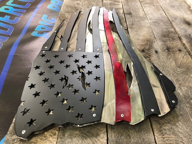 Thin Red Line Tattered American Flag - Etsy