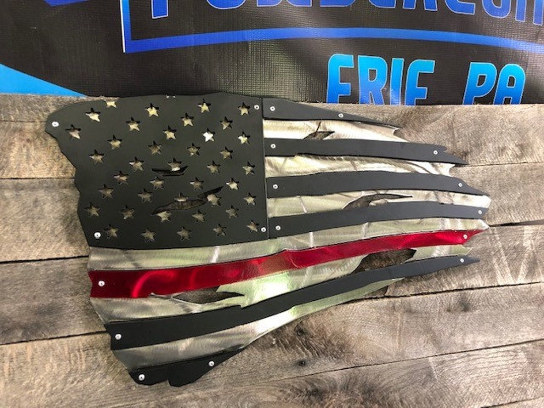 Thin Red Line Tattered American Flag - Etsy