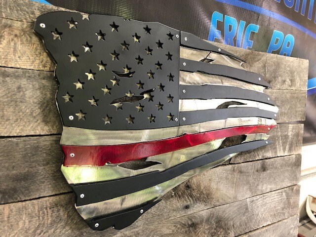 Thin Red Line Tattered American Flag - Etsy