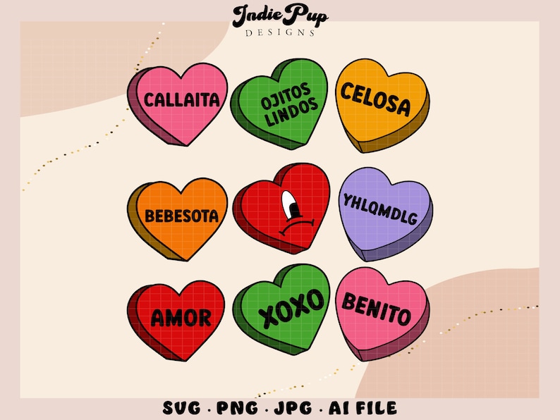 Bad Bunny Valentines Hearts SVG Un San Valentin Sin Ti SVG - Etsy