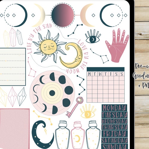 Lunar Stickers Digital Sticker Set Celestial Stickers - Etsy