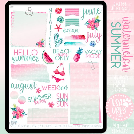 Watermelon Summer Digital Sticker Set Digital Planner - Etsy
