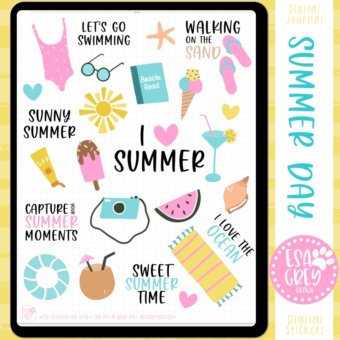 Summer Day Digital Stickers | Digital Planner Stickers | Beach Stickers ...