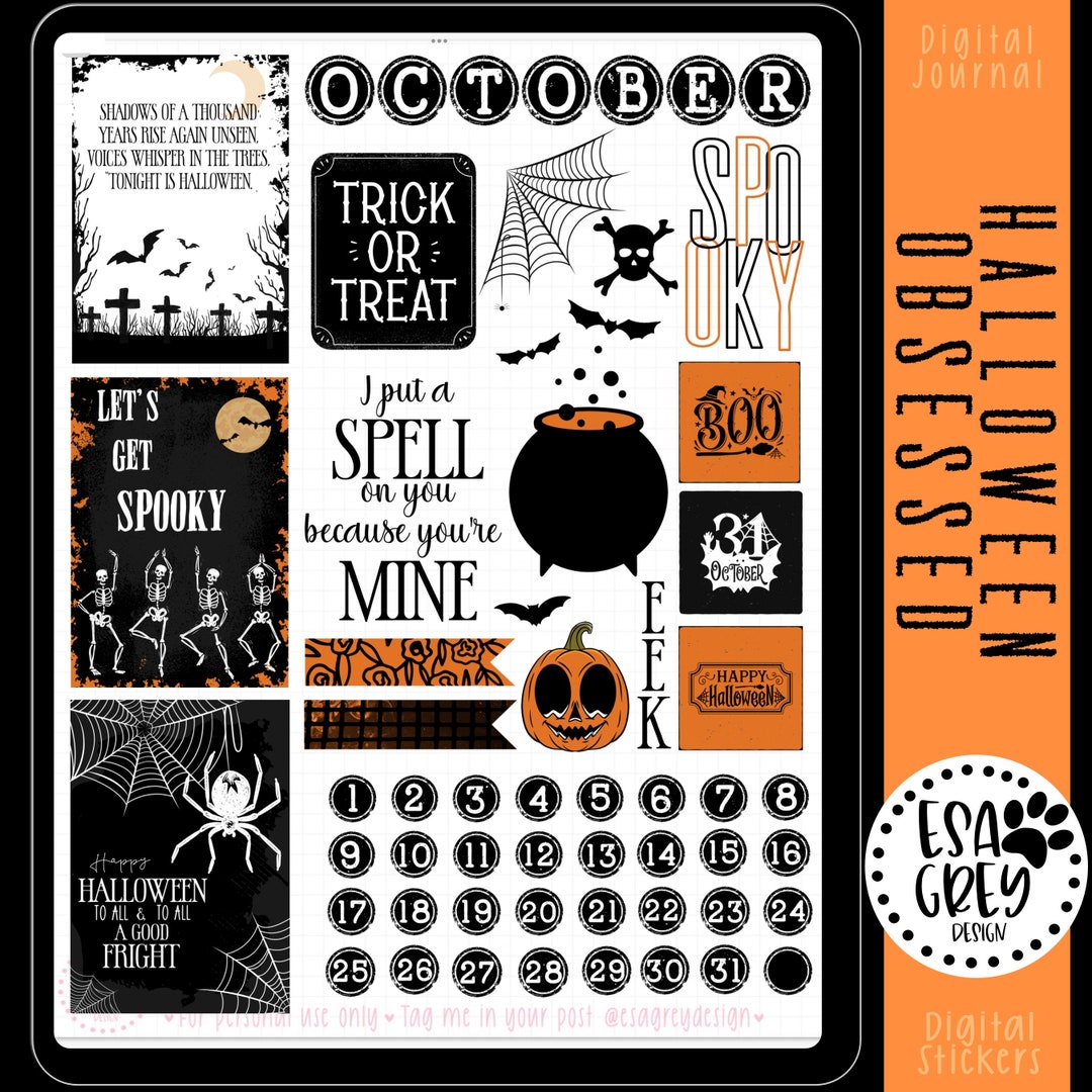 Halloween Obsessed Stickers | Spooky Halloween Digital Planner Stickers ...