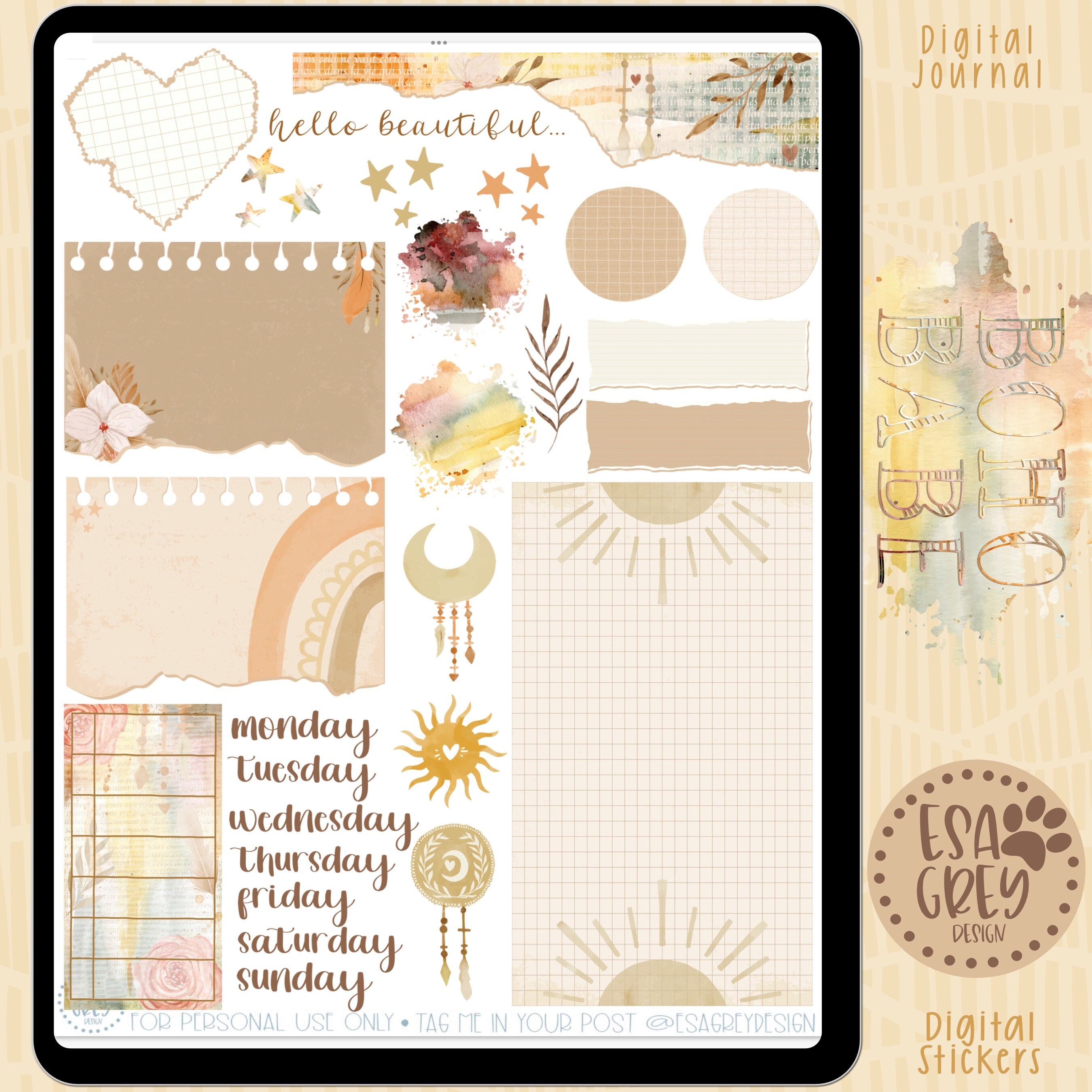 Boho Babe Floral Digital Stickers | Cozy Digital Planner | Goodnotes ...