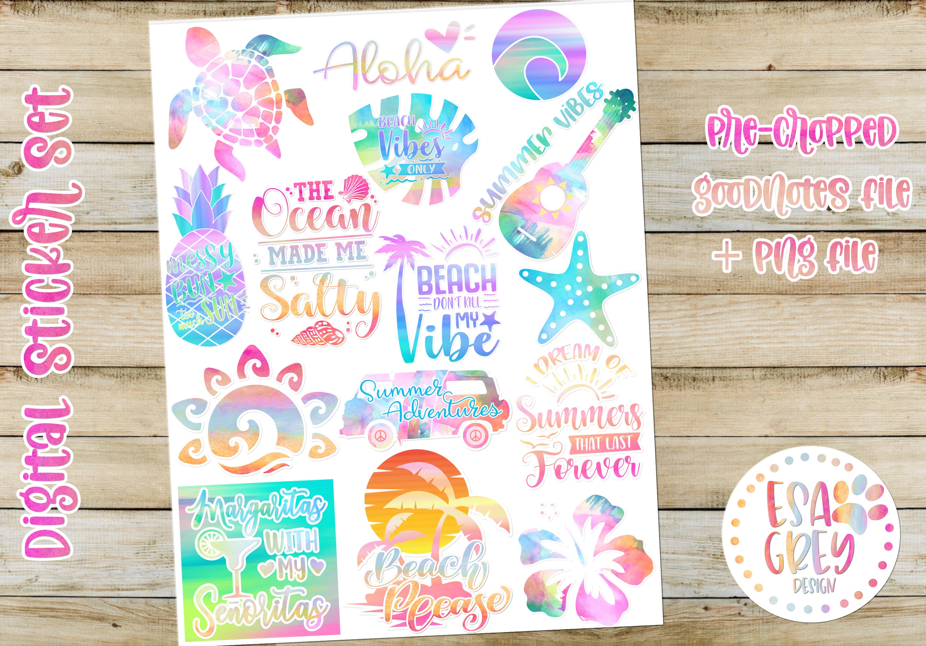 Summer Vibes Watercolor Digital Sticker Set Digital | Etsy
