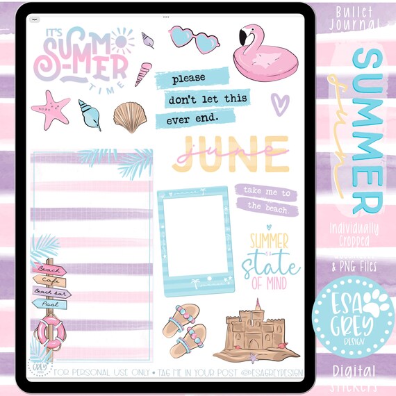 Summer Sun Digital Sticker Set Digital Planner Stickers - Etsy