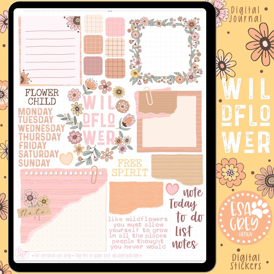 Boho Wildflower Stickers | Digital Planner Stickers | Goodnotes ...