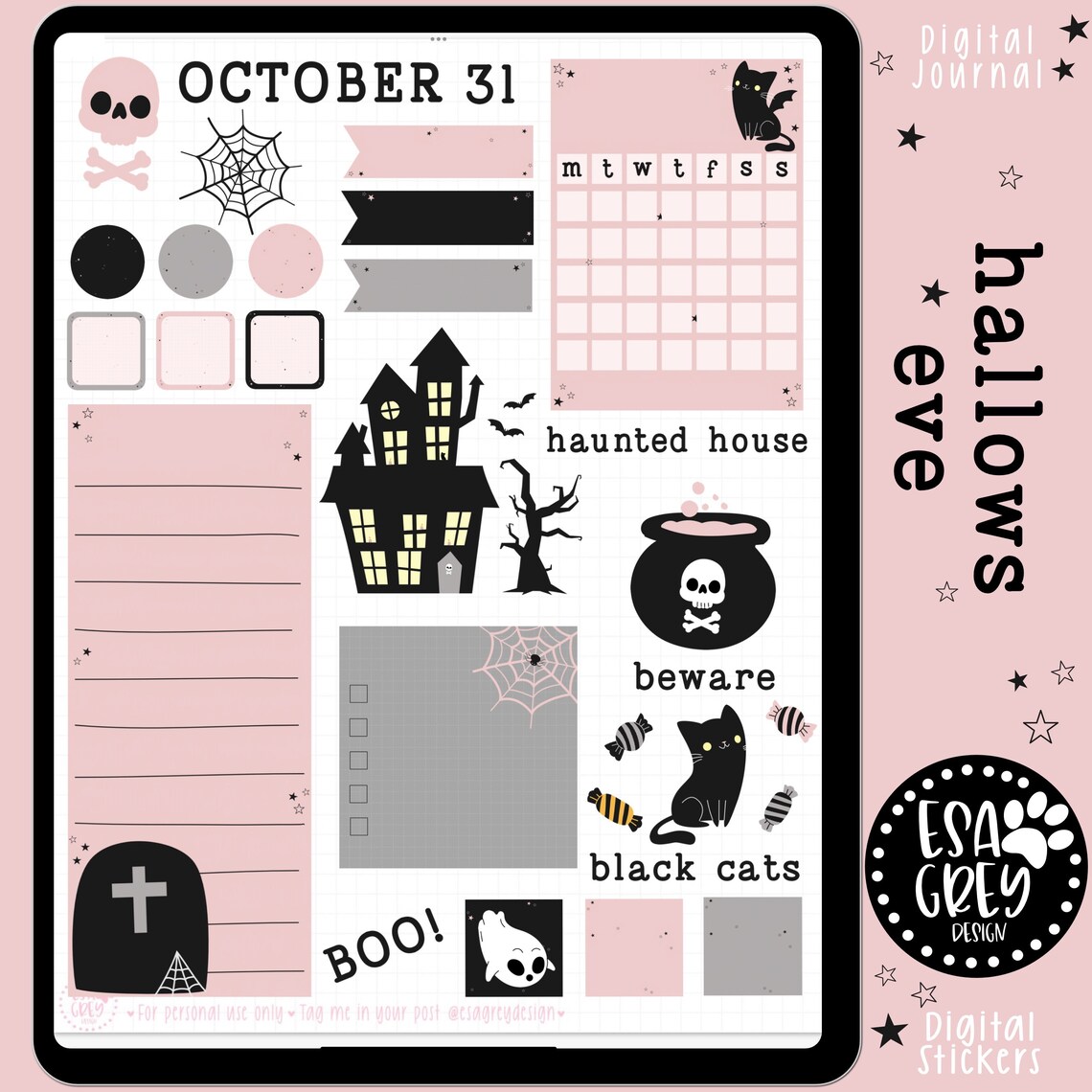 Hallows Eve Halloween Stickers | Spooky Halloween Digital Planner ...