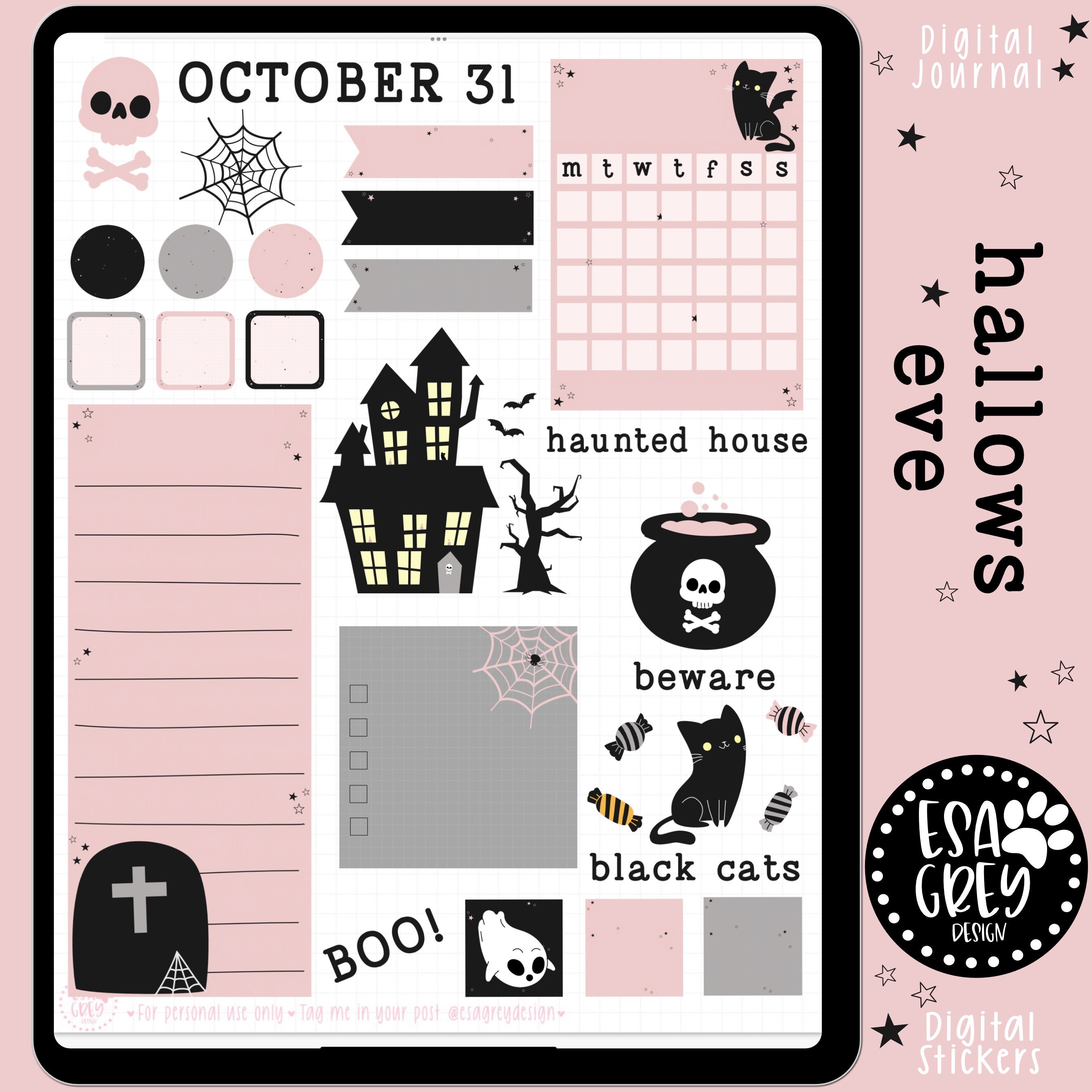 Hallows Eve Halloween Stickers | Spooky Halloween Digital Planner ...