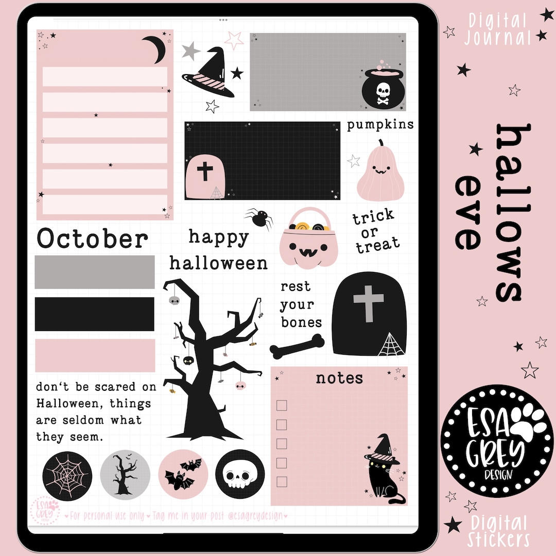 Hallows Eve Halloween Stickers | Spooky Halloween Digital Planner ...