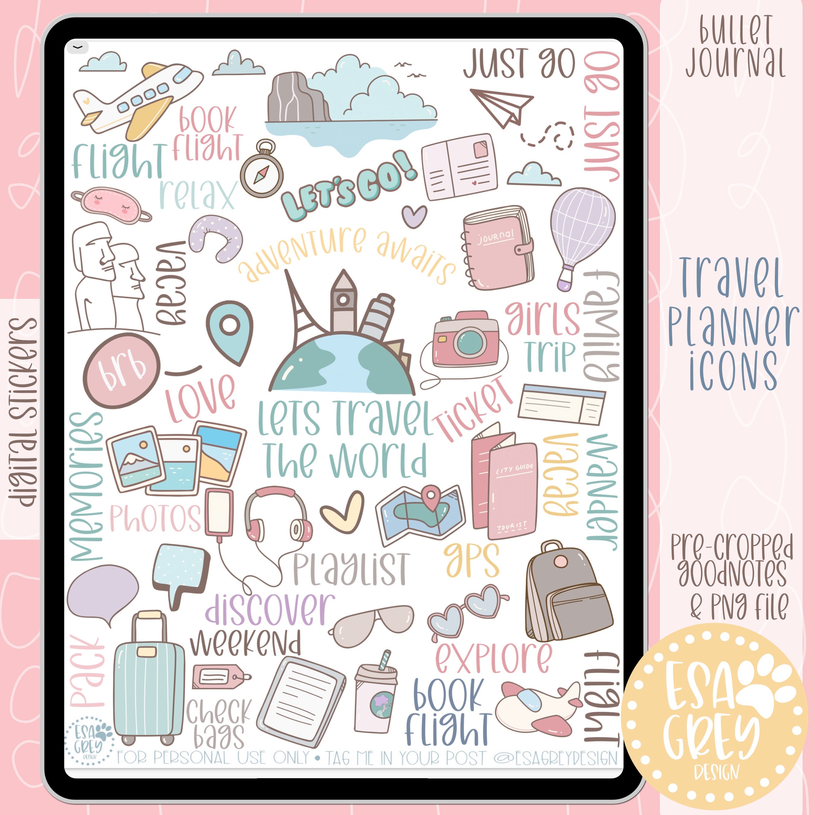 Travel Planner Icon Stickers Boho Stickers Goodnotes | Etsy