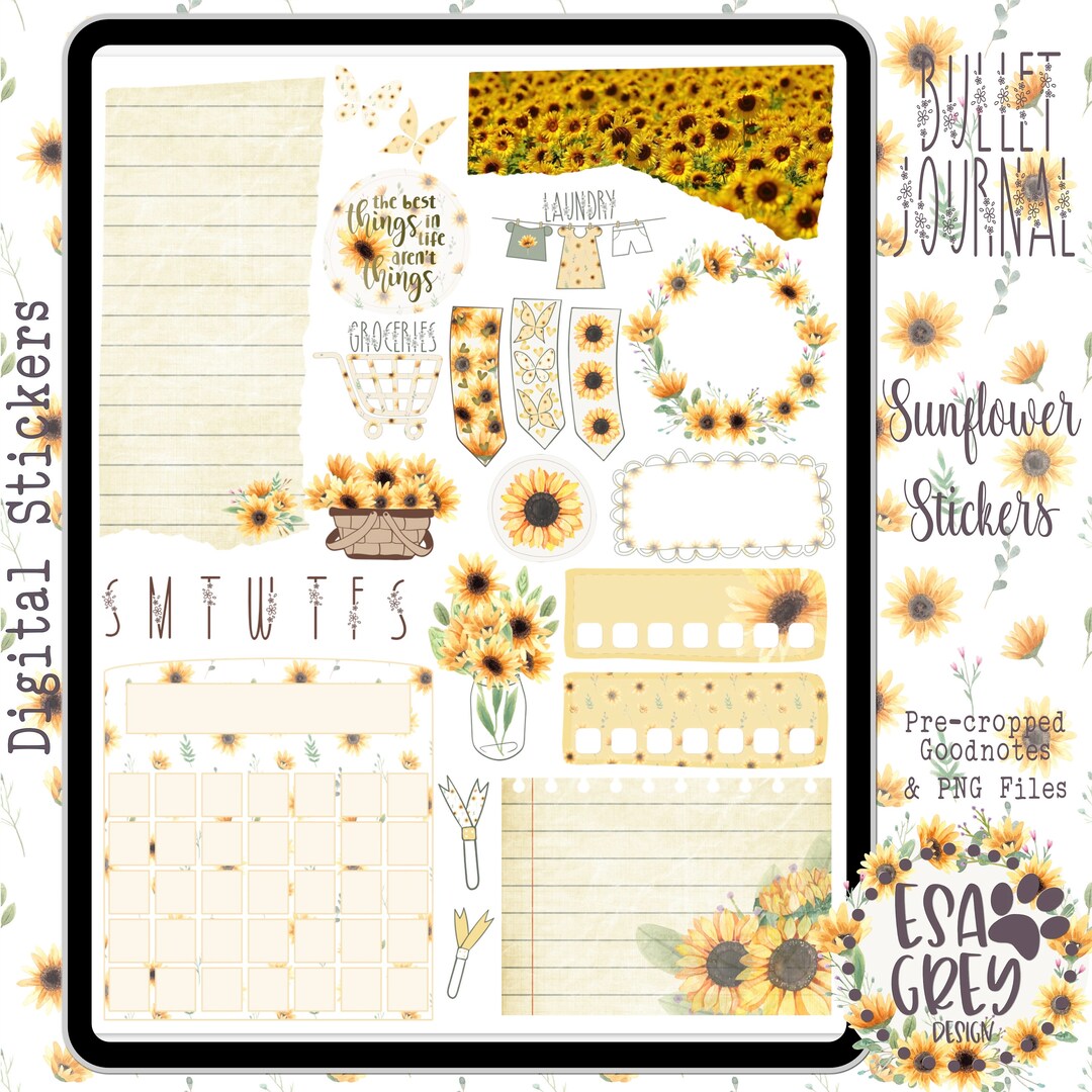 Sunflower Stickers Digital Planner Stickers Goodnotes - Etsy