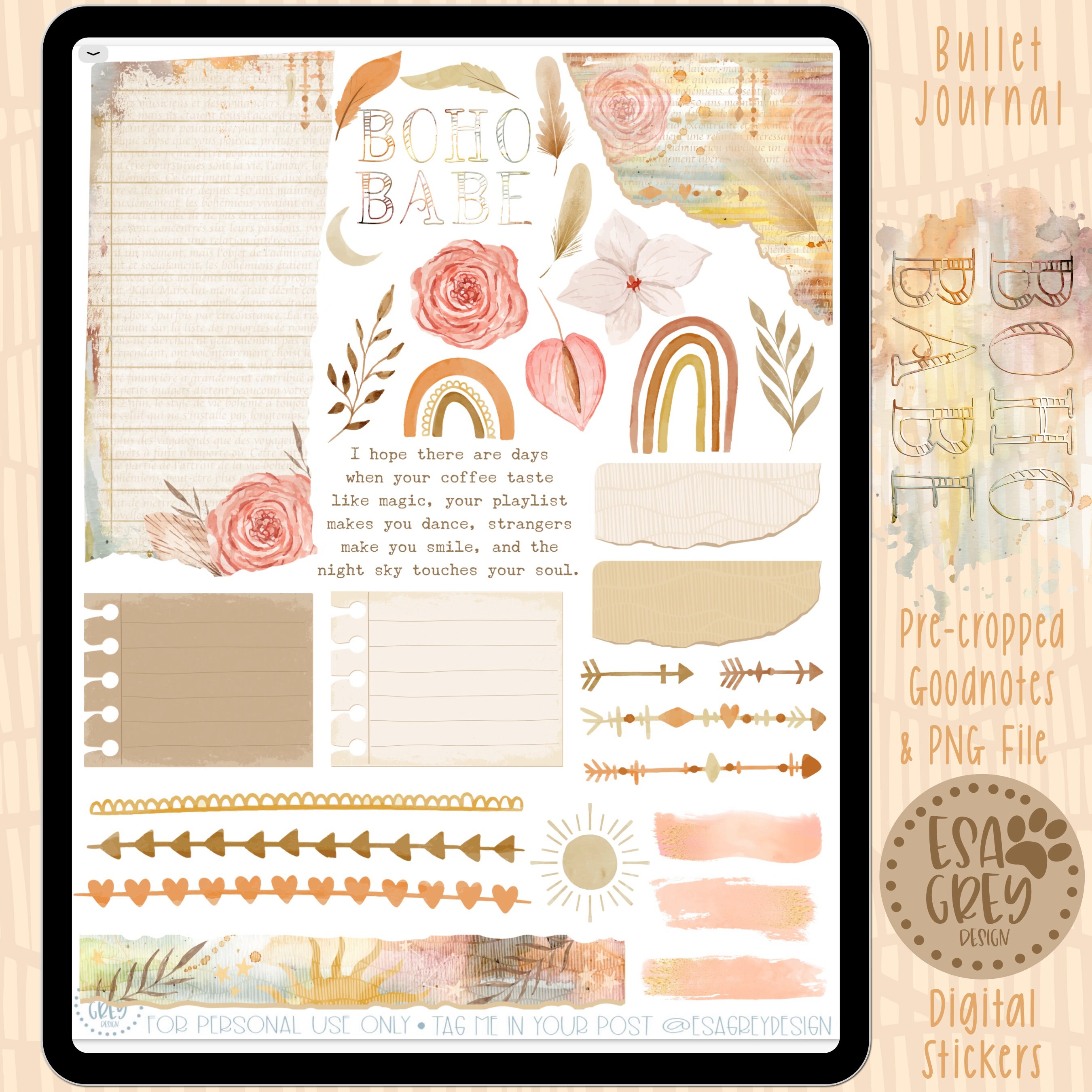 Boho Babe Digital Stickers Digital Planner Stickers - Etsy
