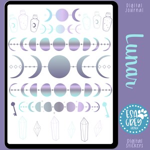 Lunar Stickers | Digital Sticker Set | Celestial Stickers | Goodnotes ...