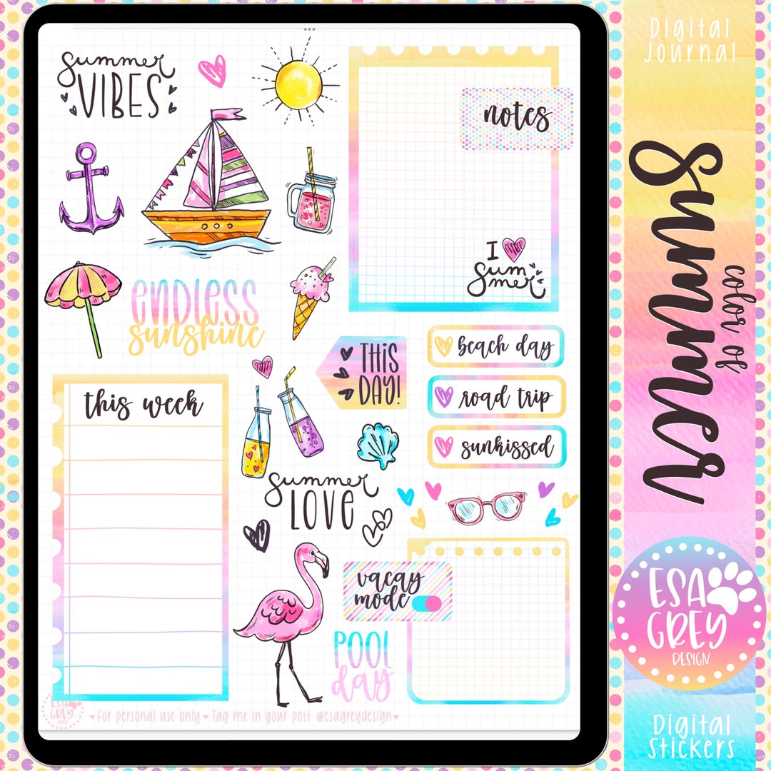 Color of Summer Digital Stickers | Digital Planner Stickers | Beach ...