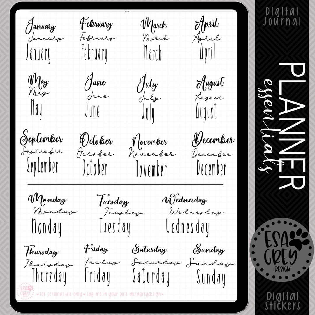 Planner Essentials Digital Sticker Sheet, Monthly, Weekly, Daily | PNG ...