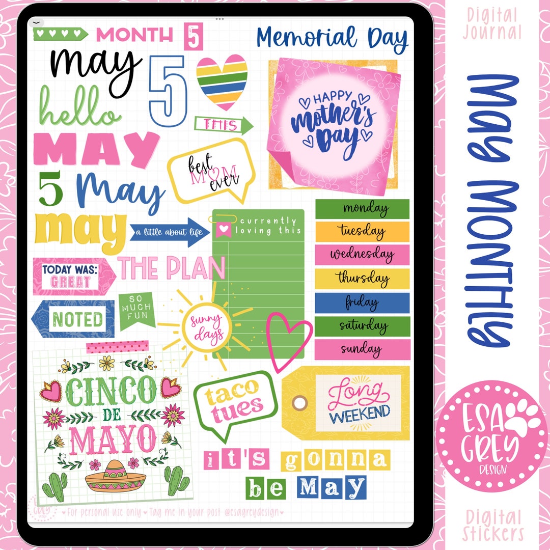 May Monthly Digital Stickers | Digital Planner Stickers | Beach ...
