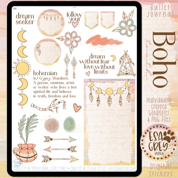 Boho Digital Stickers Digital Planner Stickers Goodnotes - Etsy