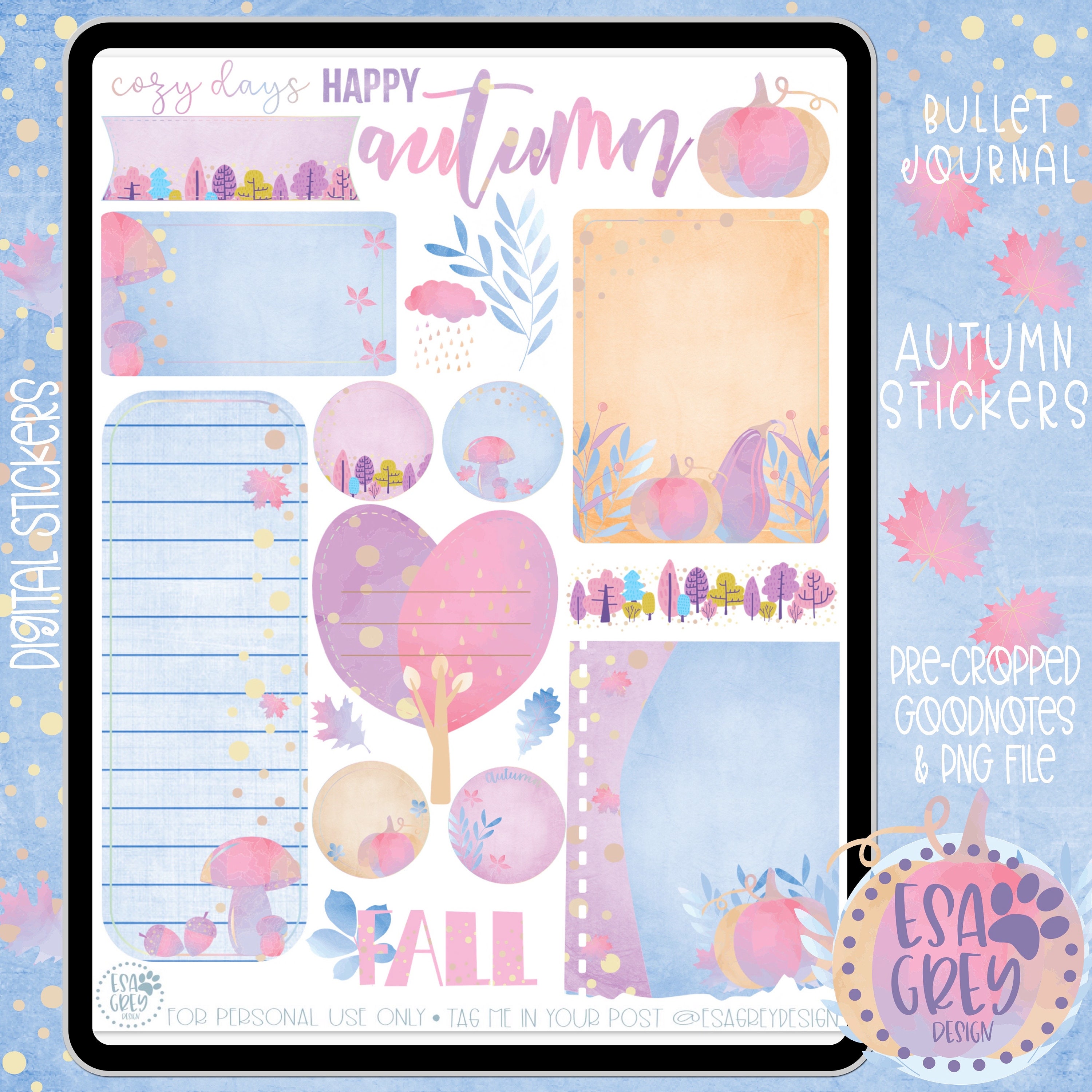 Colorful Autumn Sticker Set Goodnotes Stickers Digital | Etsy