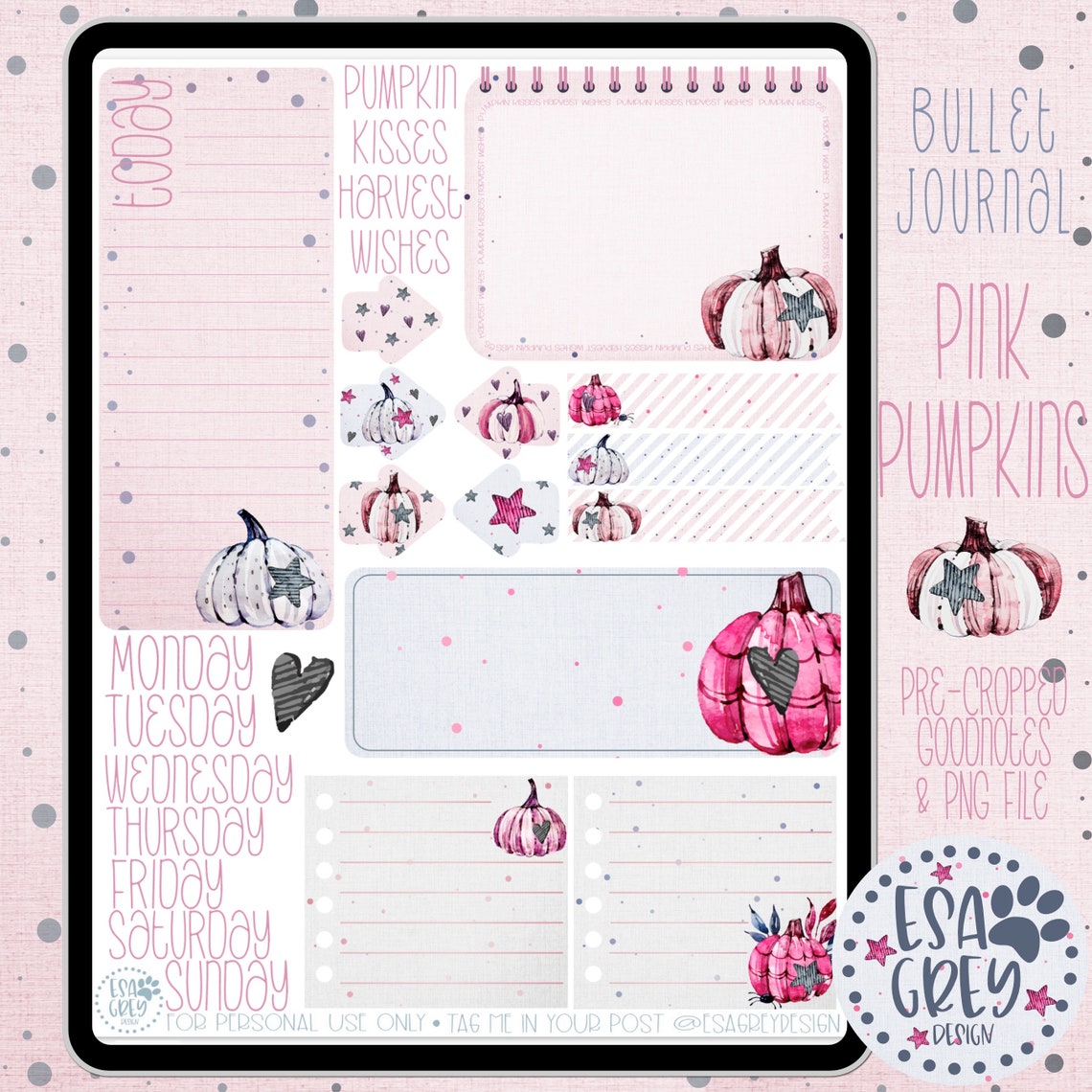 Pink Pumpkin Sticker Set Goodnotes Stickers Digital - Etsy