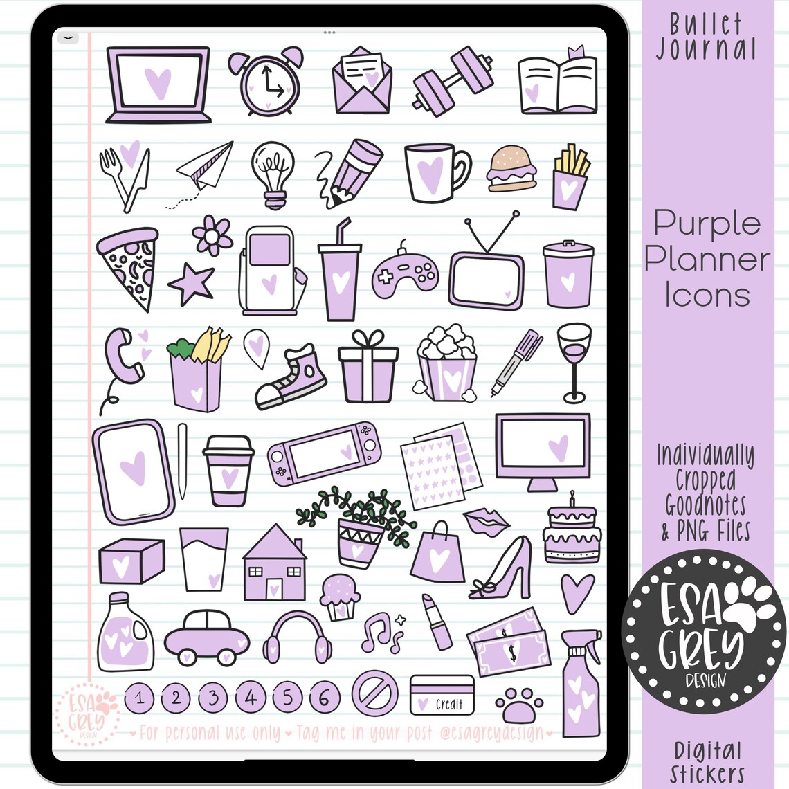 Purple Planner Icon Stickers Goodnotes Stickers Daily - Etsy