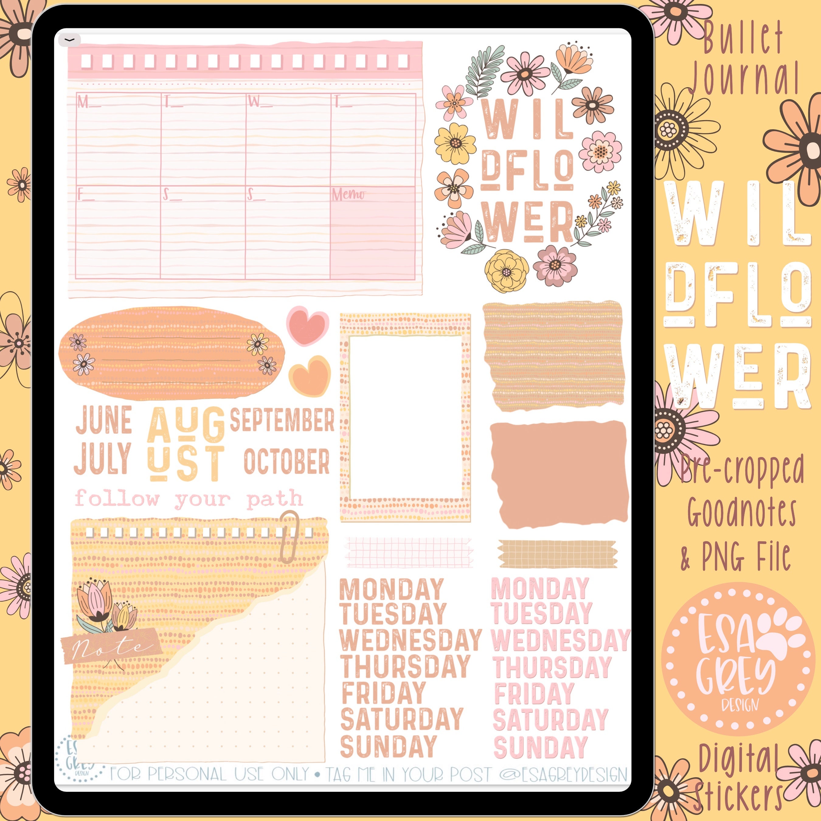 Boho Wildflower Stickers Digital Planner Stickers | Etsy