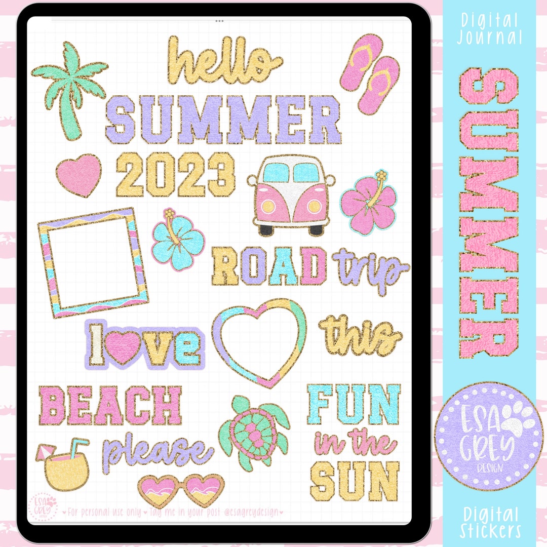 Preppy Summer Patches Digital Stickers | Digital Planner Stickers ...