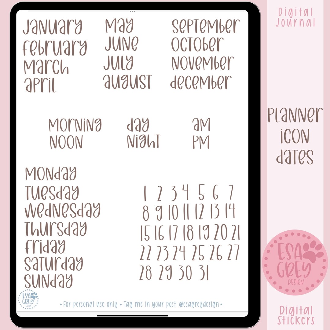Planner Icon Date Stickers | Boho Stickers | Goodnotes Stickers ...