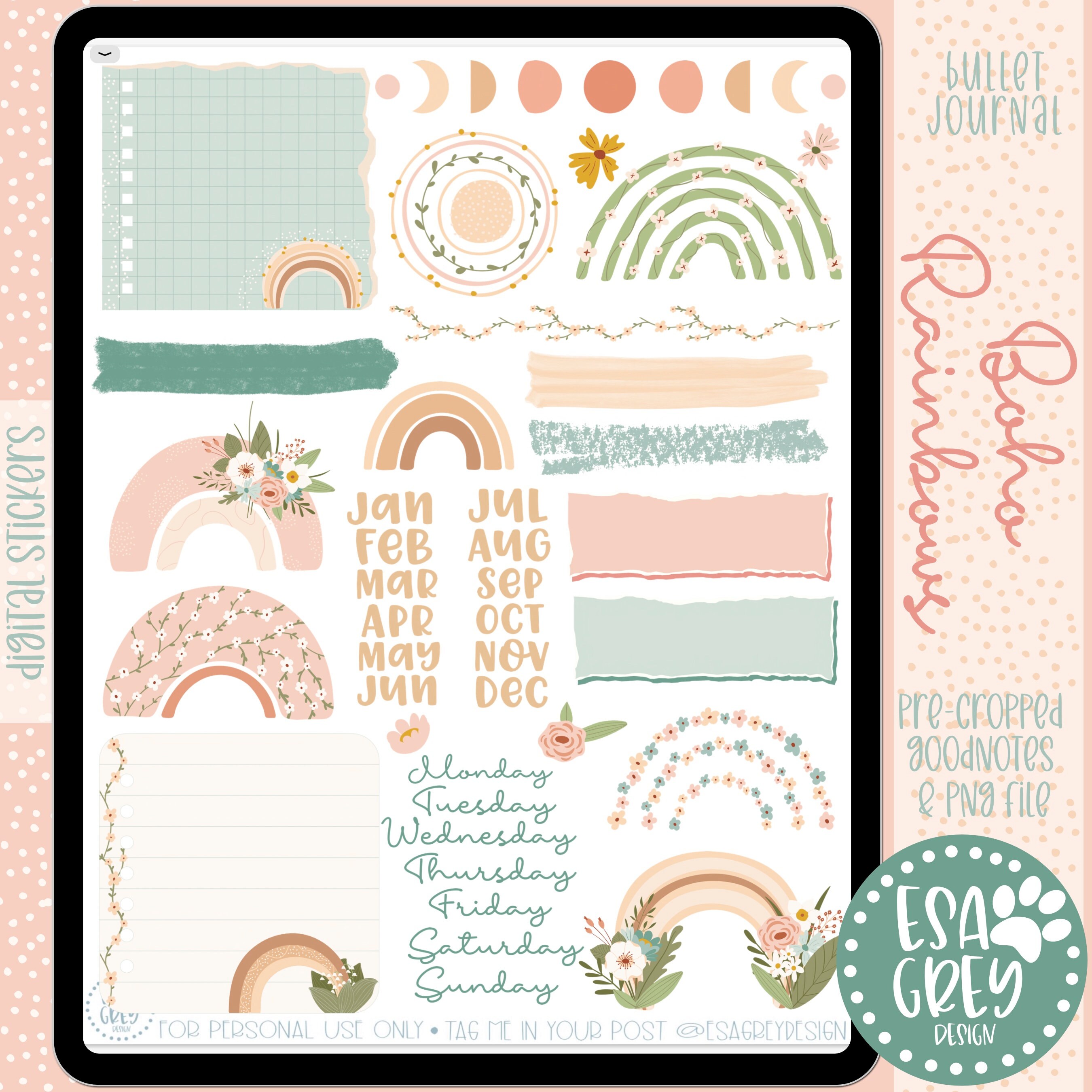 Boho Rainbow Digital Planning Stickers Goodnotes Stickers - Etsy