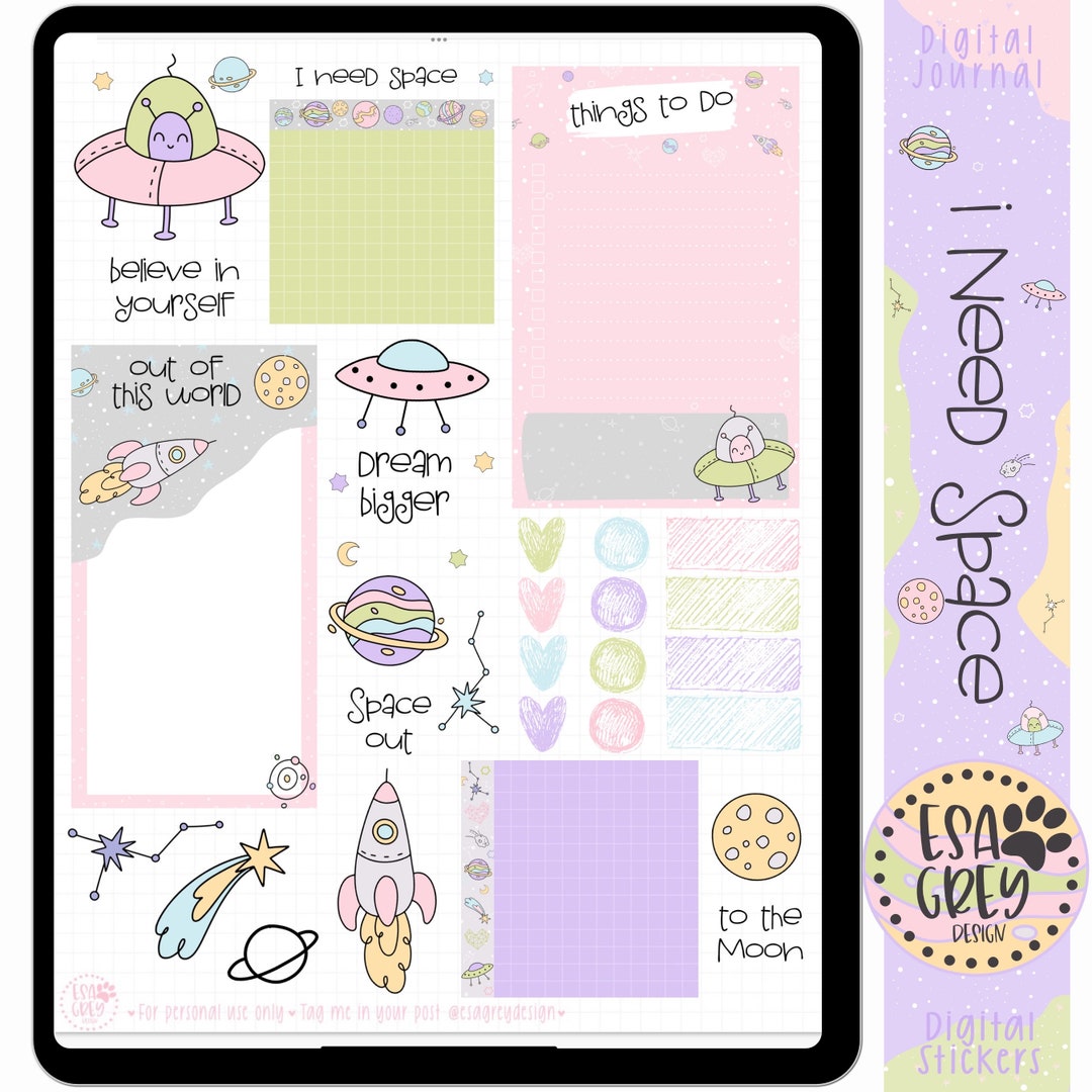 I Need Space Digital Stickers | Digital Planner Stickers | Cute ...