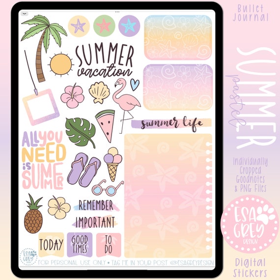 Summer Pastel Digital Sticker Set Digital Planner Stickers - Etsy