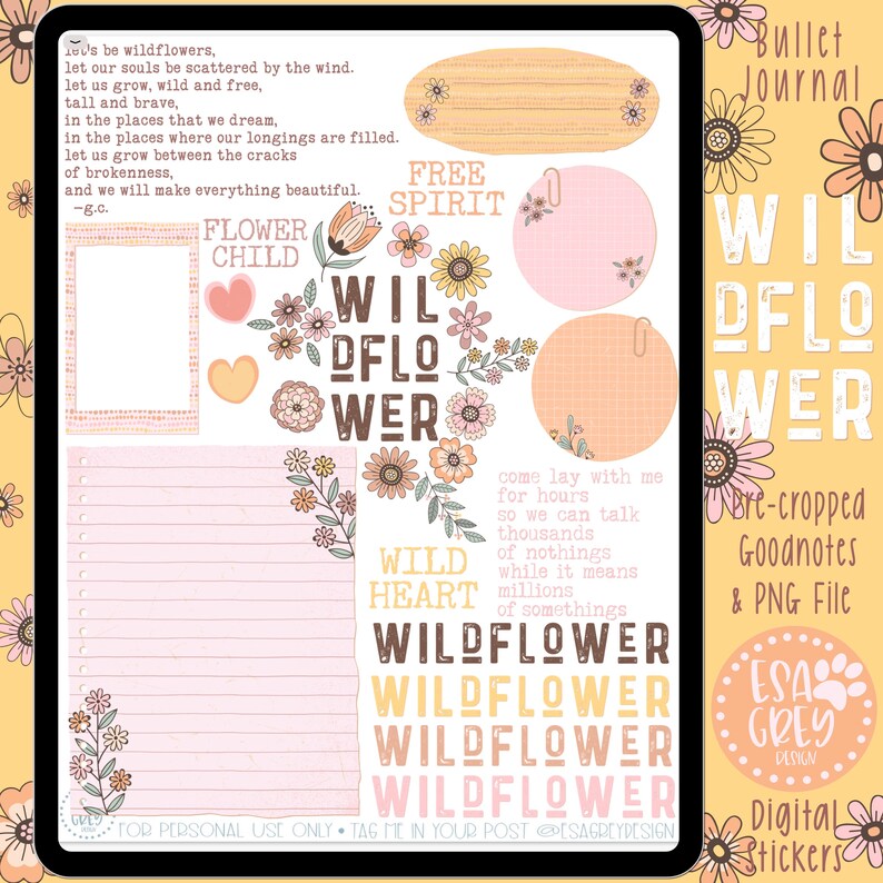 Boho Wildflower Stickers Digital Planner Stickers | Etsy