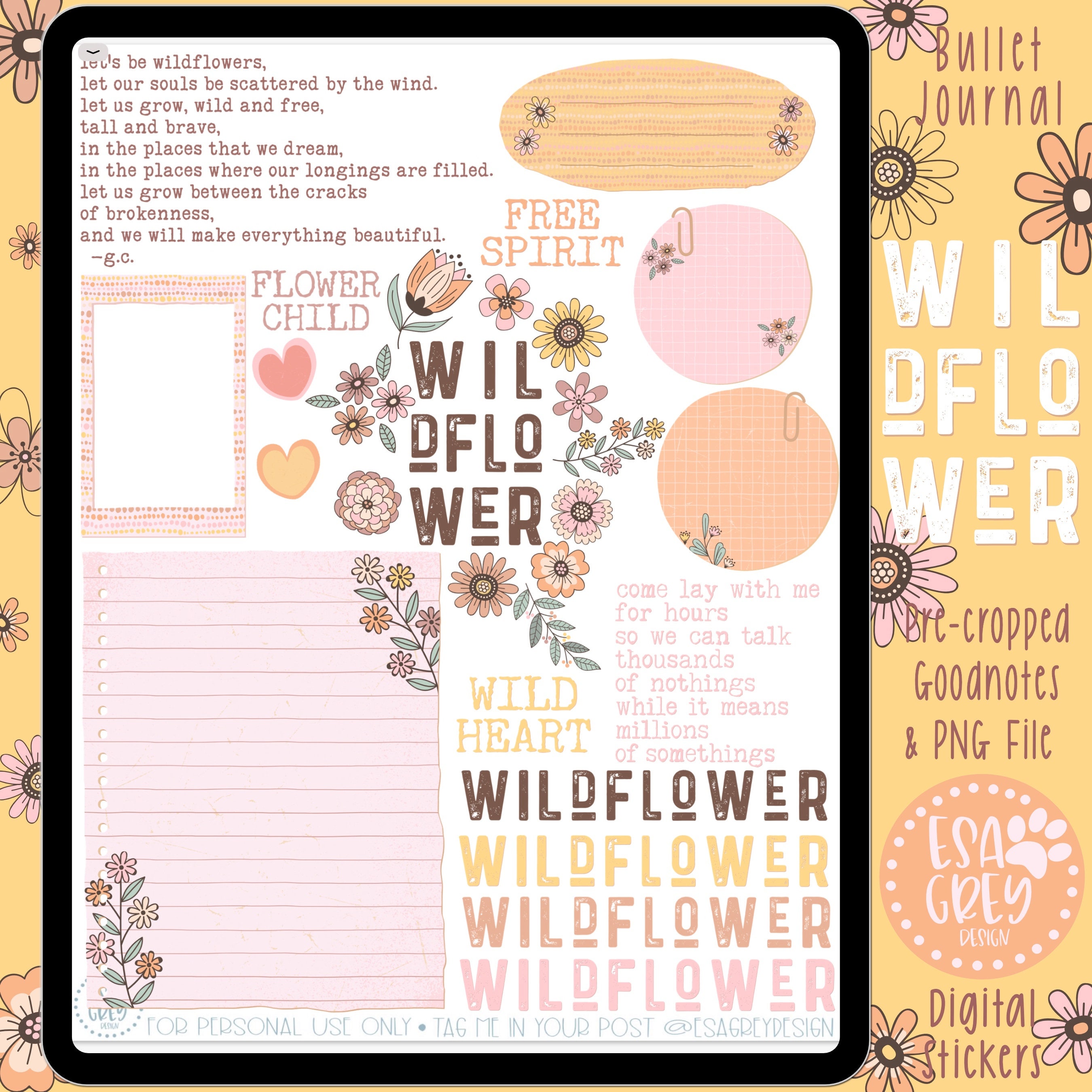 Boho Wildflower Stickers Digital Planner Stickers - Etsy