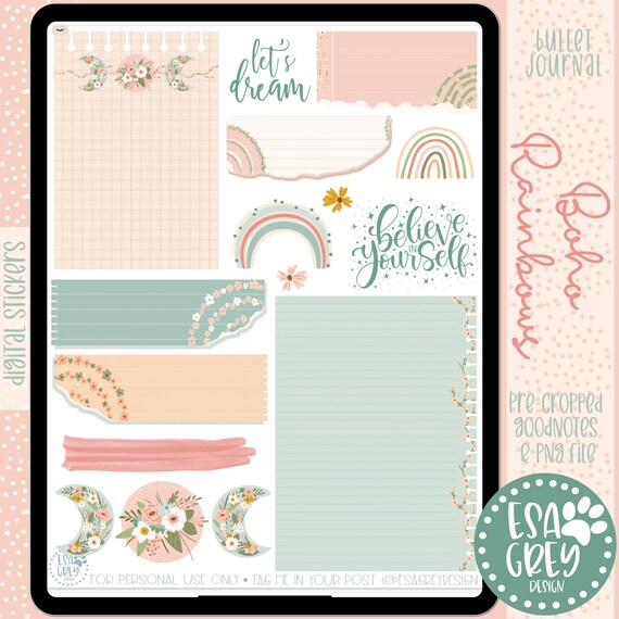 Boho Rainbow Digital Planning Stickers Goodnotes Stickers - Etsy
