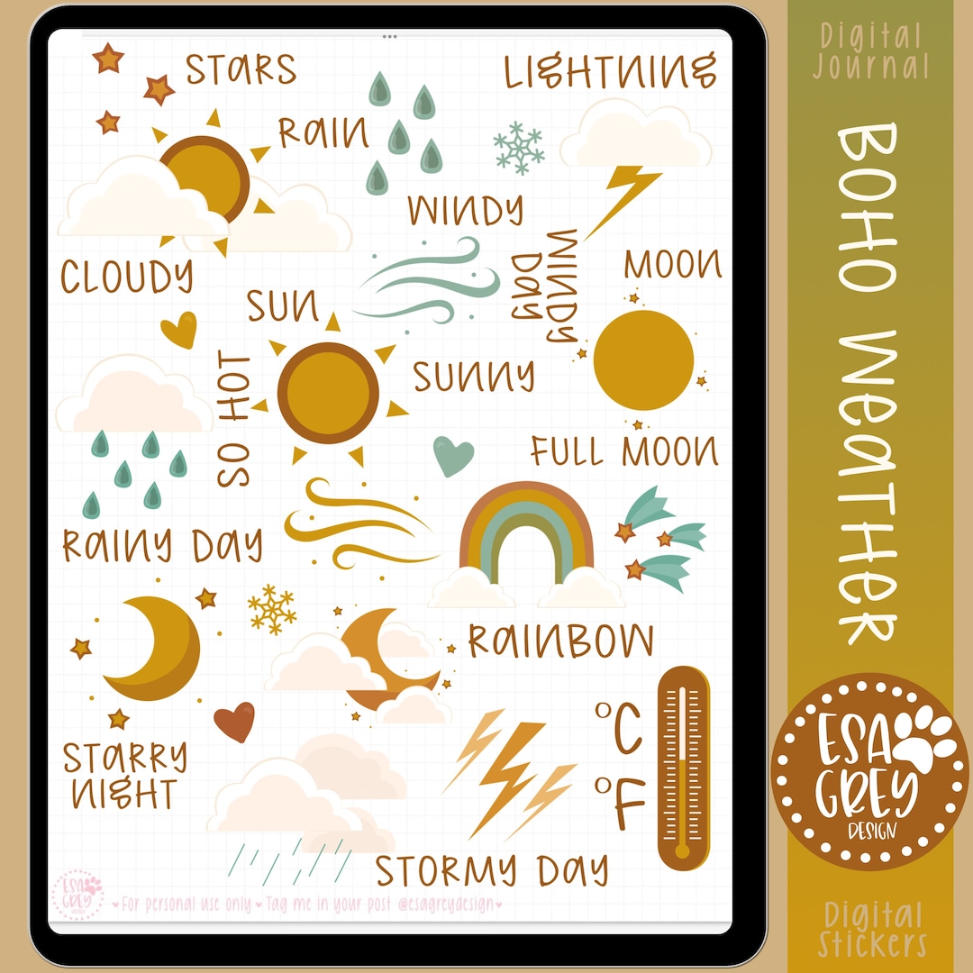 Boho Weather Planner Icon Stickers Boho Stickers Goodnotes Stickers ...