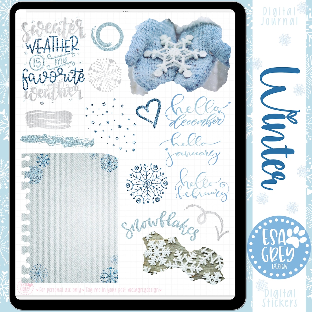 Winter Blue Digital Journal Sticker Set | Goodnotes Stickers | Planner ...