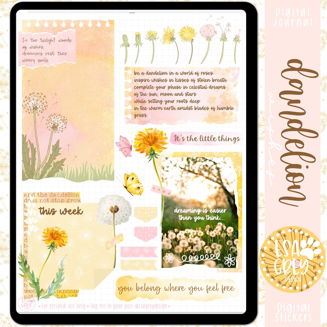 Dandelion Wishes Digital Stickers | Scrapbooking | Goodnotes Stickers ...